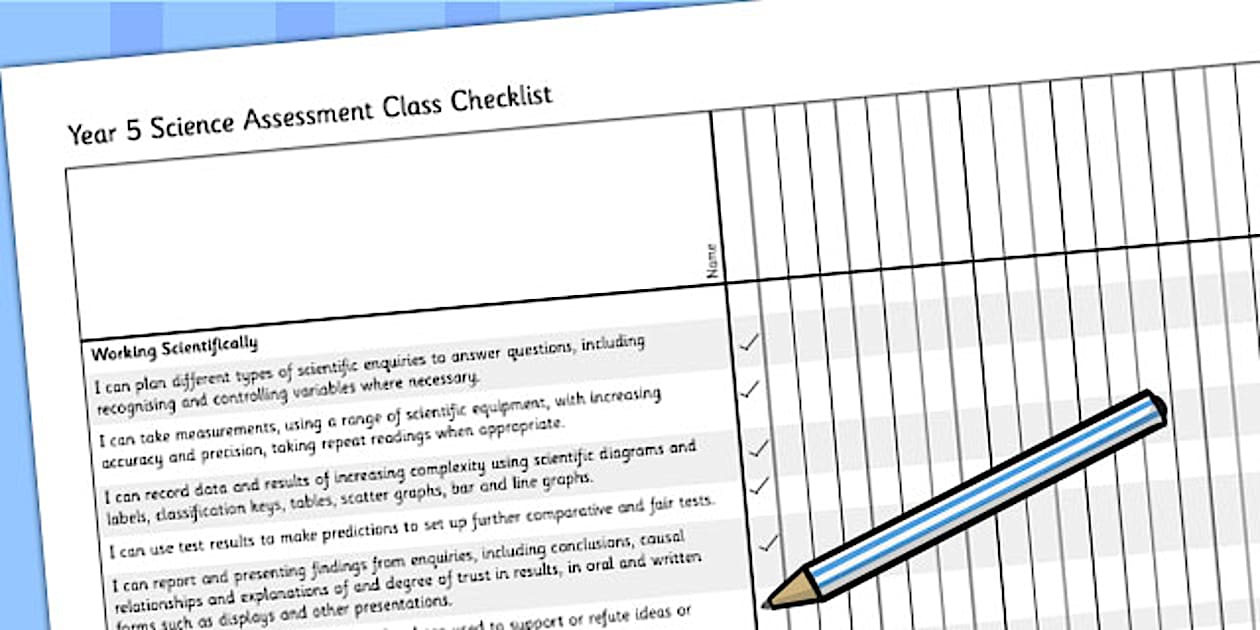 2014 National Curriculum Year 5 Science Assessment Class Checklist - target