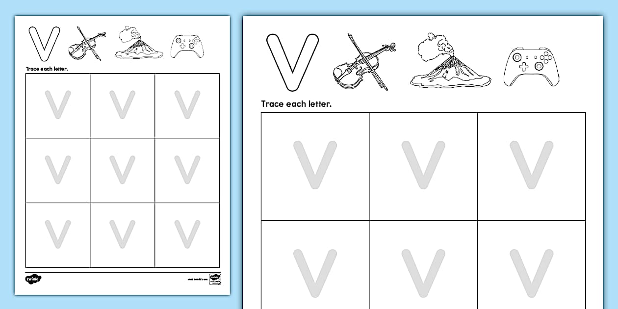 Uppercase Letter V Tracing Worksheet (teacher made) - Twinkl