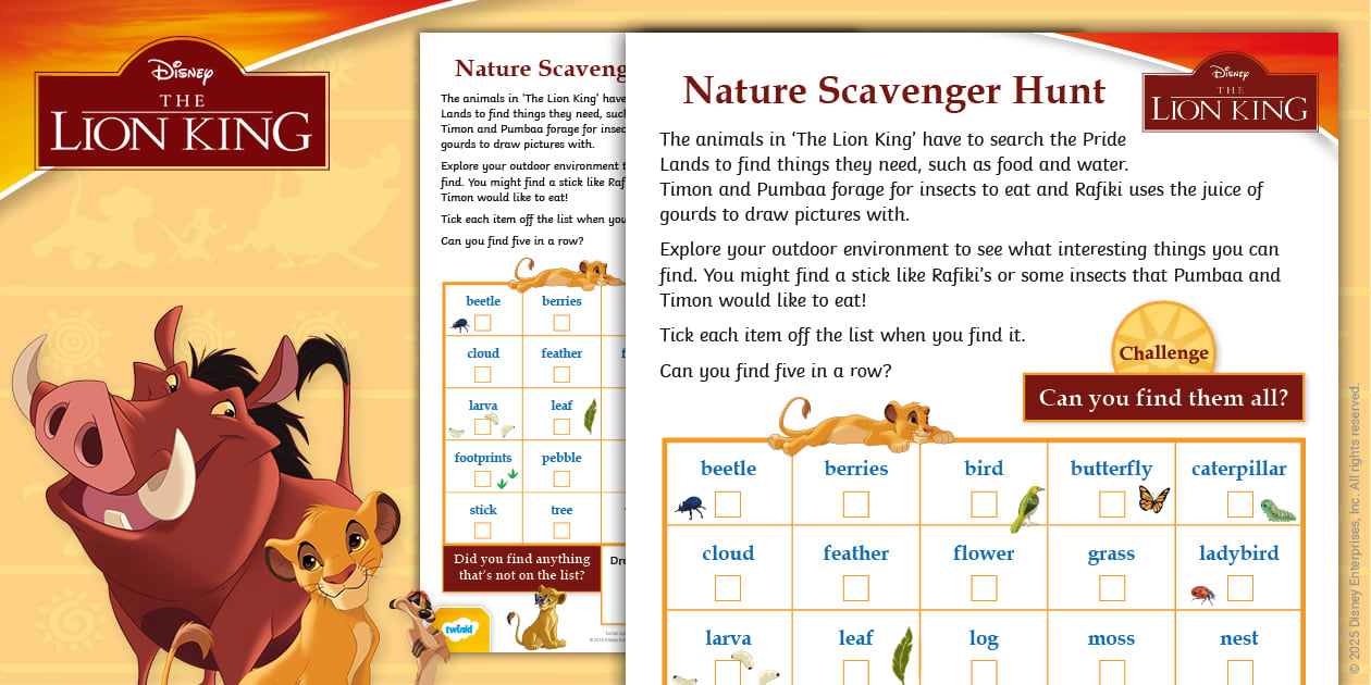 The Lion King: Pride Lands Nature Scavenger Hunt - Twinkl