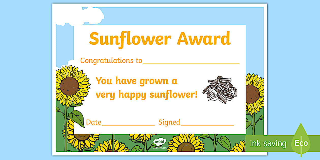 👉 Sunflower Award Certificate (teacher made) - Twinkl