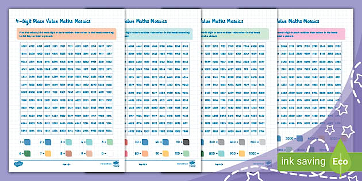 4-Digit Place Value Maths Mosaics (Ages 8 - 9) - Twinkl