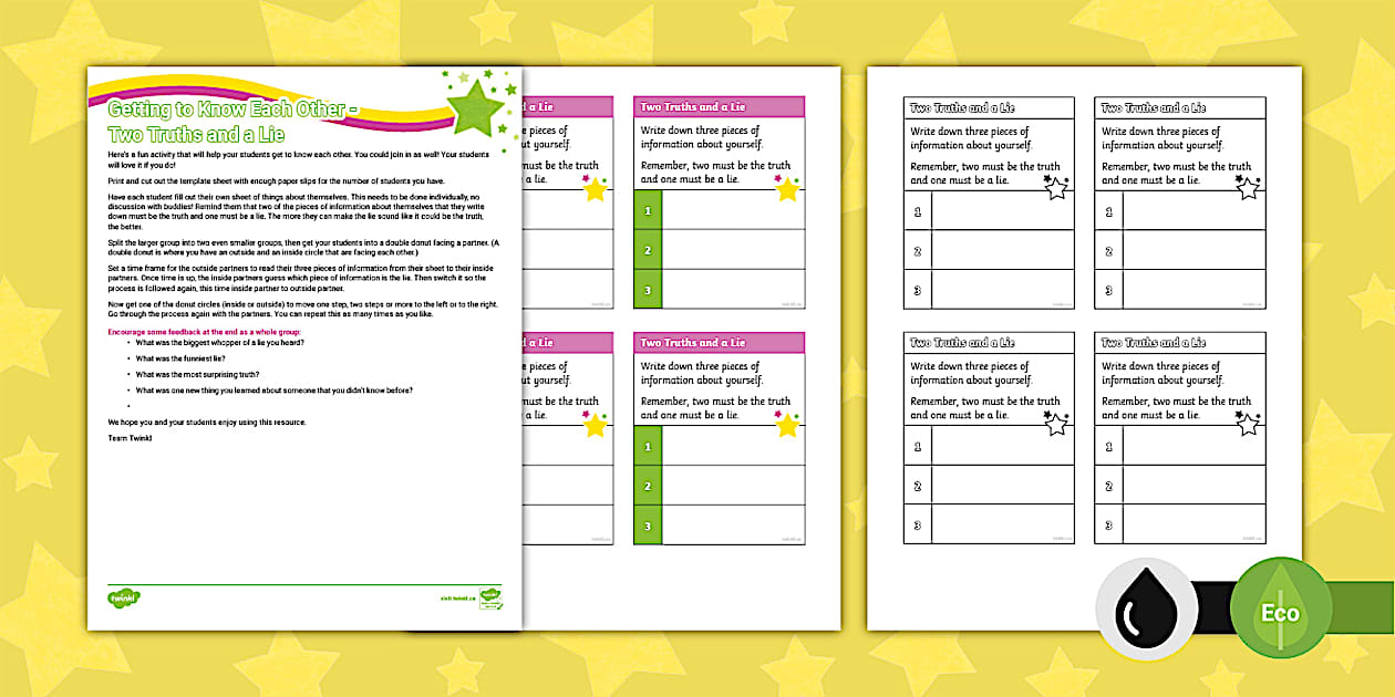 Two Truths and A Lie Printable | Back to School - Twinkl