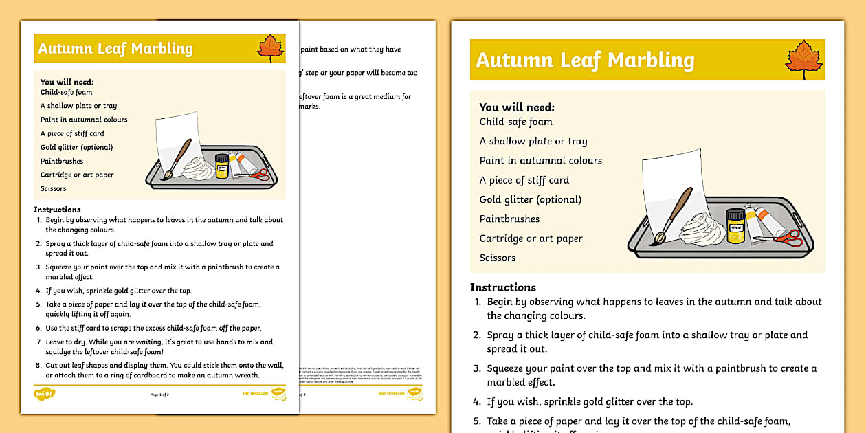 Autumn Leaf Marbling Worksheet / Worksheet - Twinkl