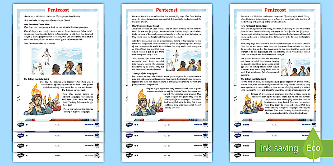 Pentecost Worksheets | Reading Comprehension | Twinkl