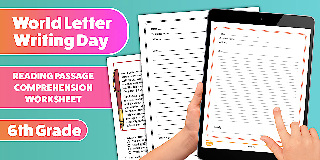 Sixth Grade World Letter Writing Day Reading Comprehension