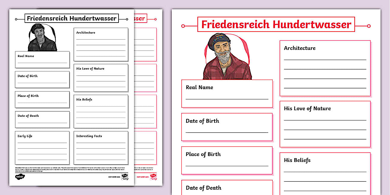Friedensreich Hundertwasser Fact File Template - Twinkl
