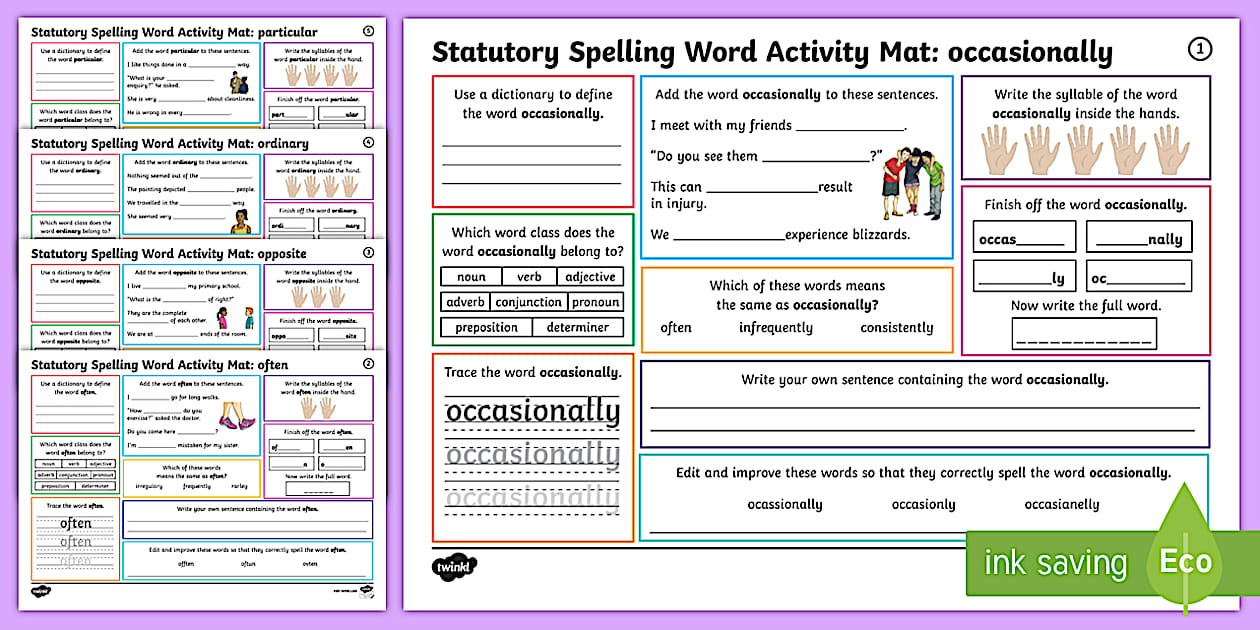 Year 3 and 4 Statutory Spelling Words Activity Mat Pack 14