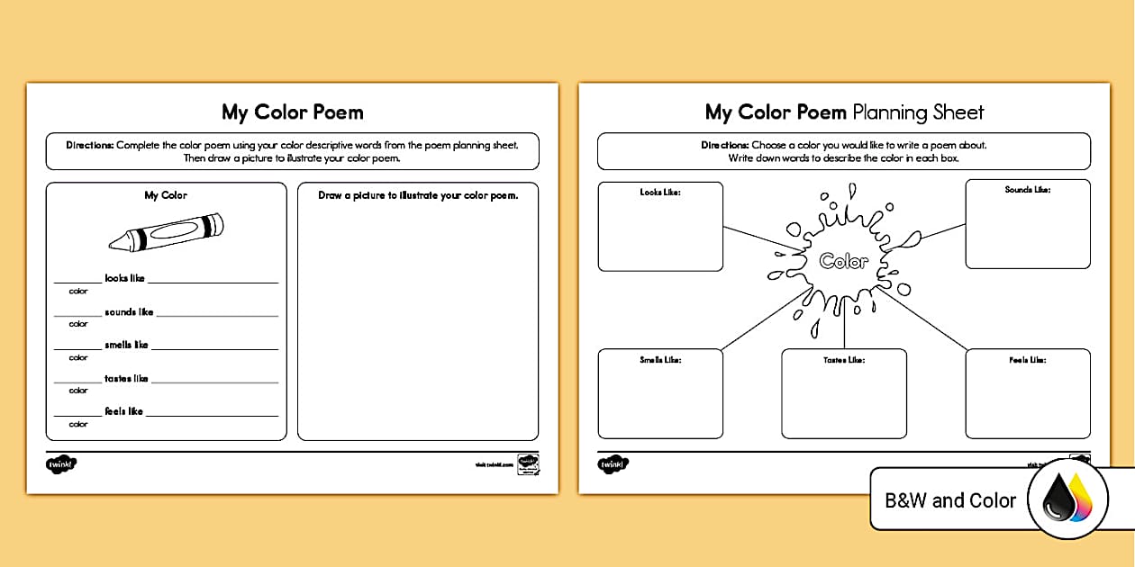 My Color Poem Writing Worksheet (teacher made) - Twinkl