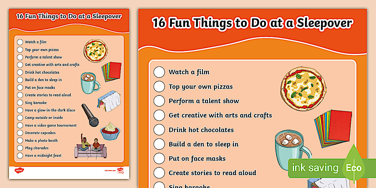 Fun Things to Do at a Sleepover Checklist (teacher made)