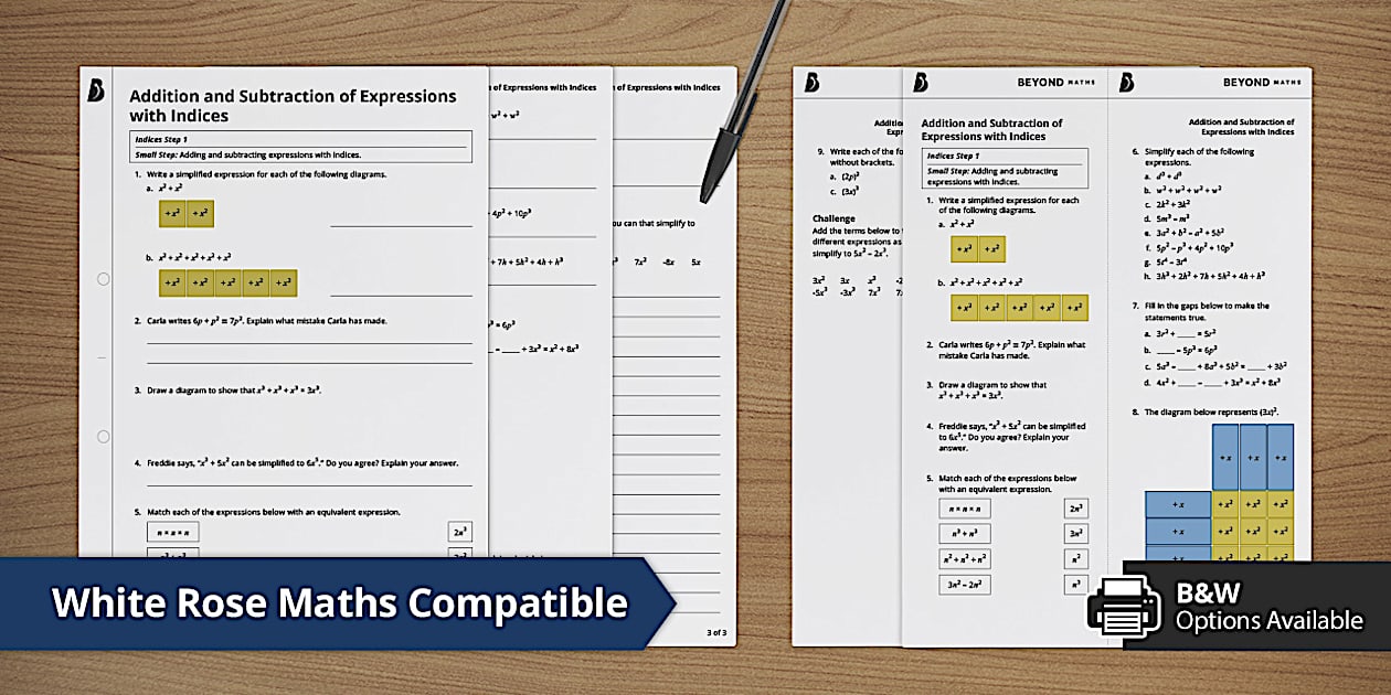 👉 Addition and Subtraction of Terms with Indices - Twinkl