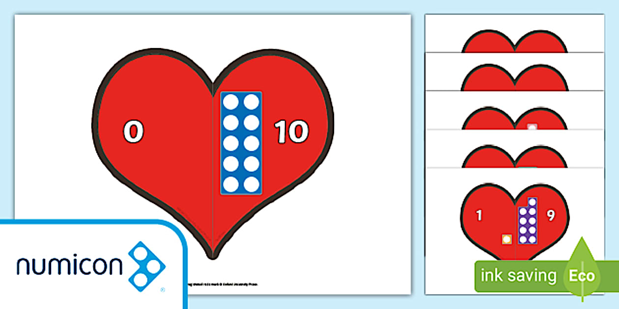 Numicon Shapes Number Bonds of 10 on Hearts Activity