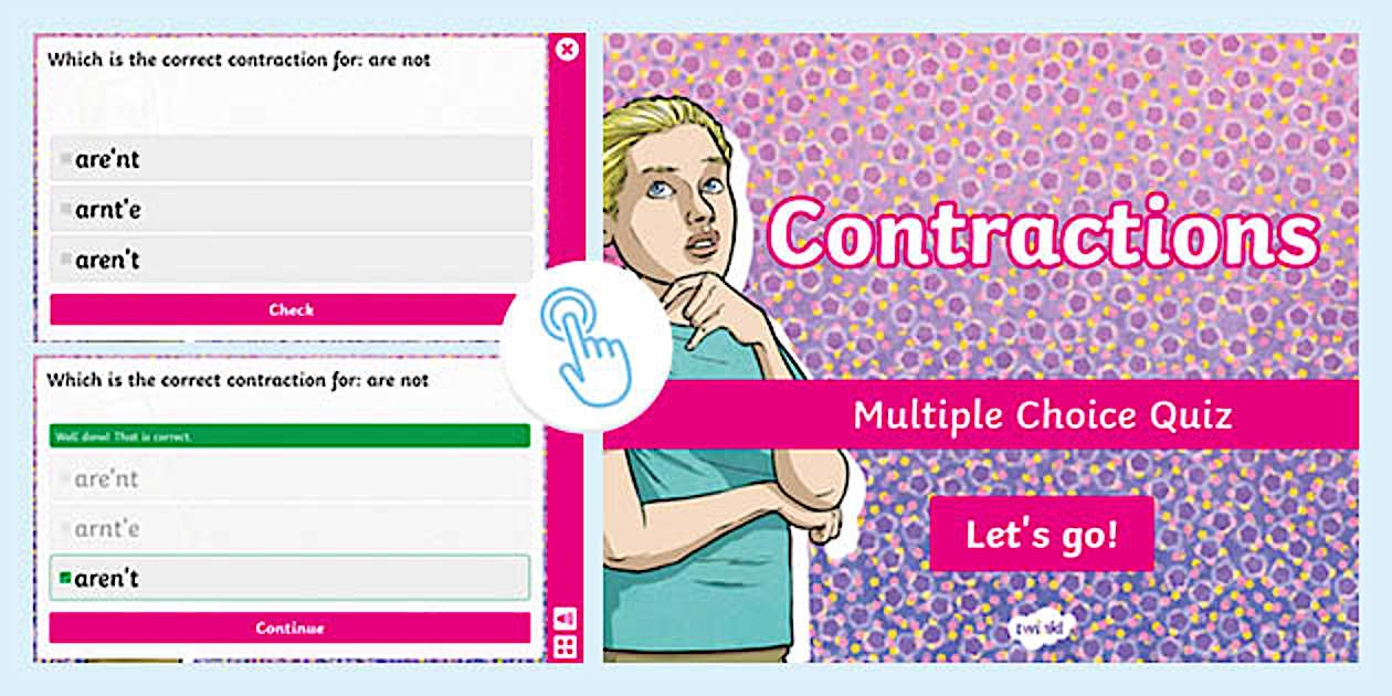 Contractions Interactive Multiple Choice Quiz for Years 3-6