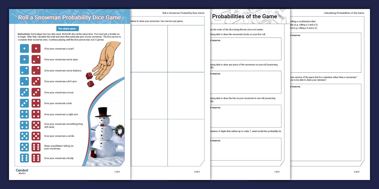 Roll a Snowman Probability Dice Game (teacher made) - Twinkl