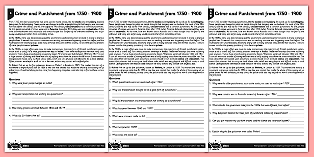 Crime and Punishment Differentiated Reading Comprehension Activity