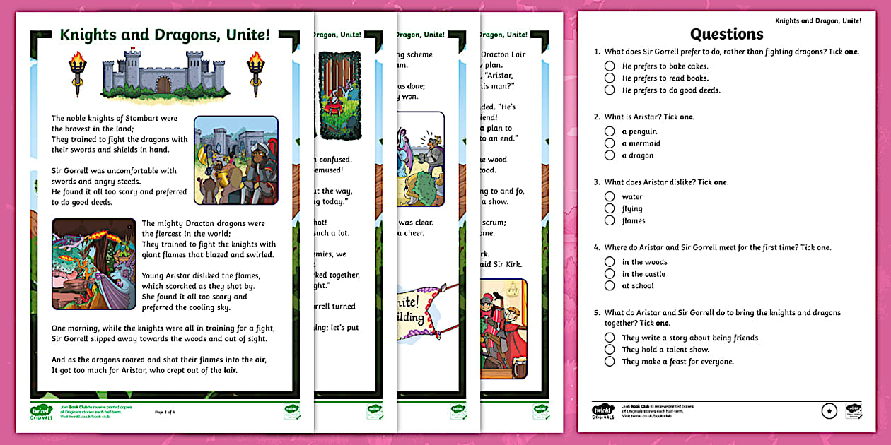 Editable Year 2 Knights and Dragons, Unite! Differentiated Reading