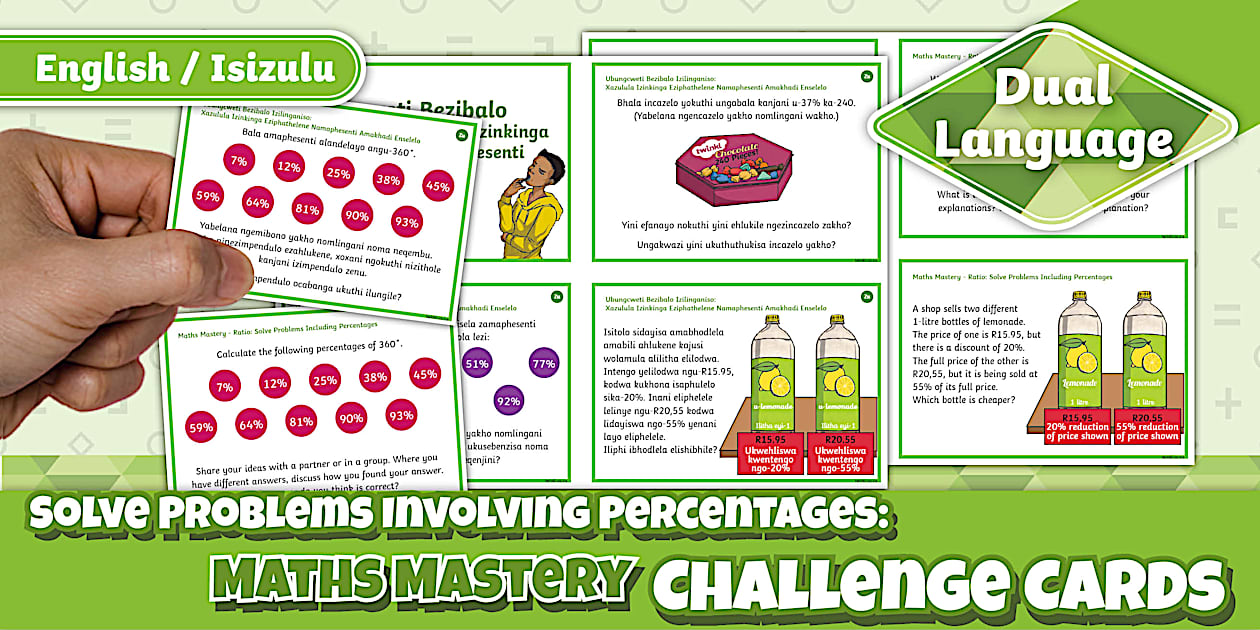 Solve Problems Involving Percentages: Maths Challenge Cards