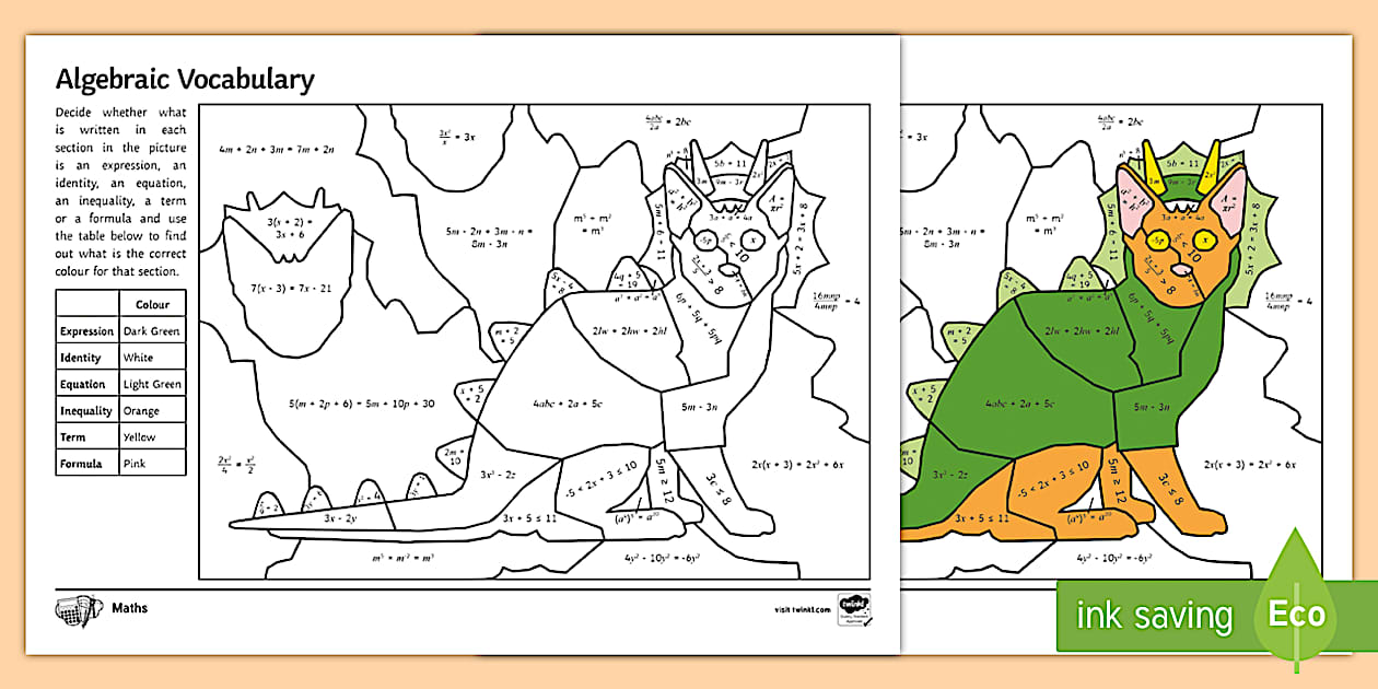 Algebraic Vocabulary Color by Number (Teacher-Made) - Twinkl