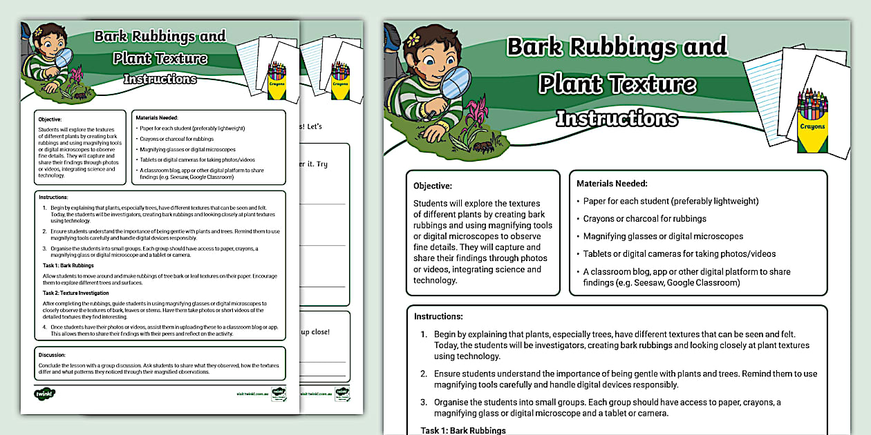 STEM Outdoors: Bark Rubbings and Plant Texture - Twinkl