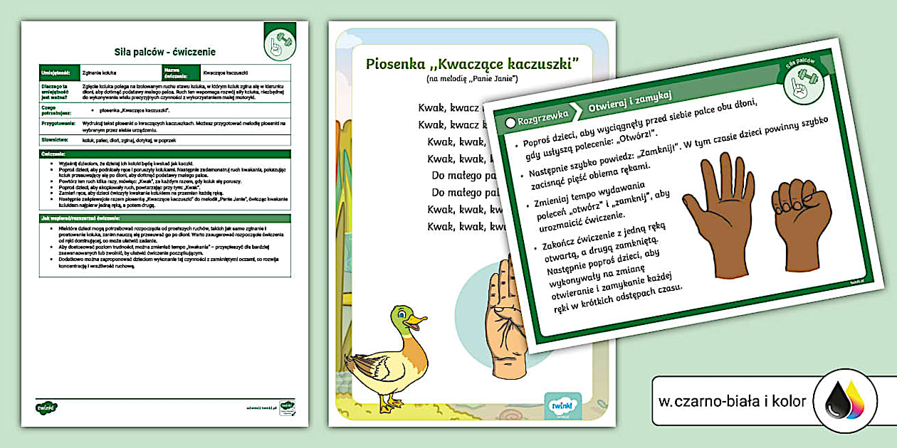 Rozwój motoryki małej: Palce: Kwaczące kaczuszki | Instrukcja