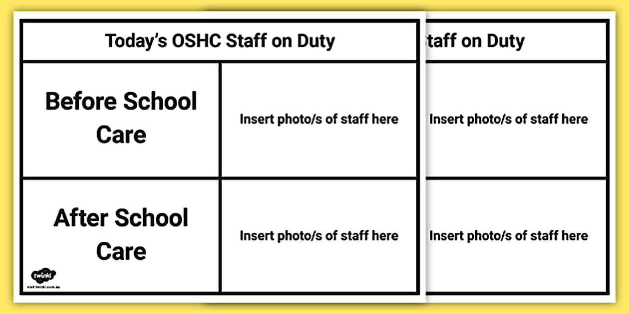 OSHC Editable Staff on Duty Display Poster (teacher made)