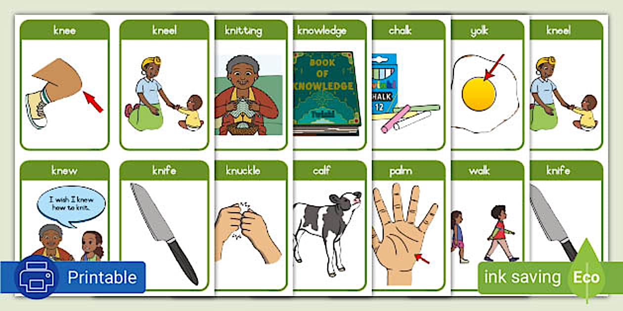 Grade 3 Phonics: Silent k Silent l: Flashcards