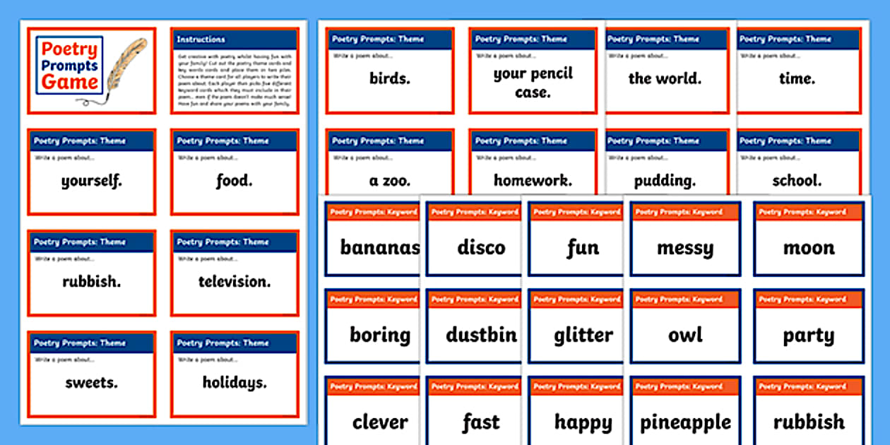 Poetry Prompts Game (teacher made) - Twinkl