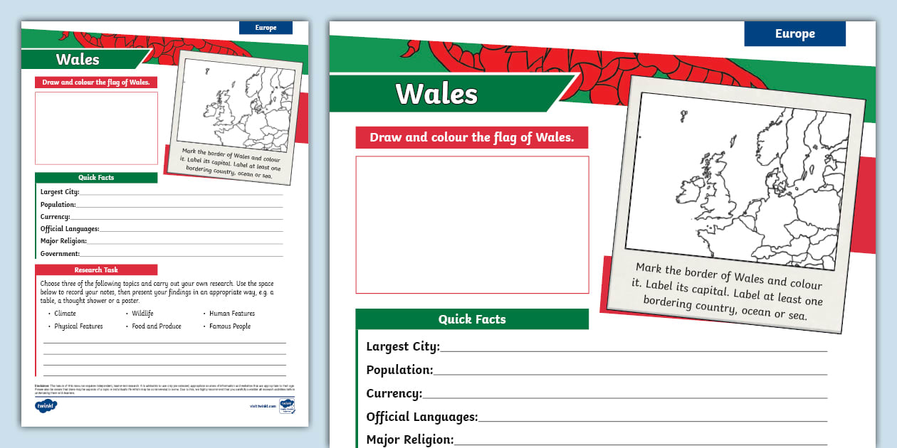 KS2 Wales Research Activity - KS2 (Teacher-Made) - Twinkl