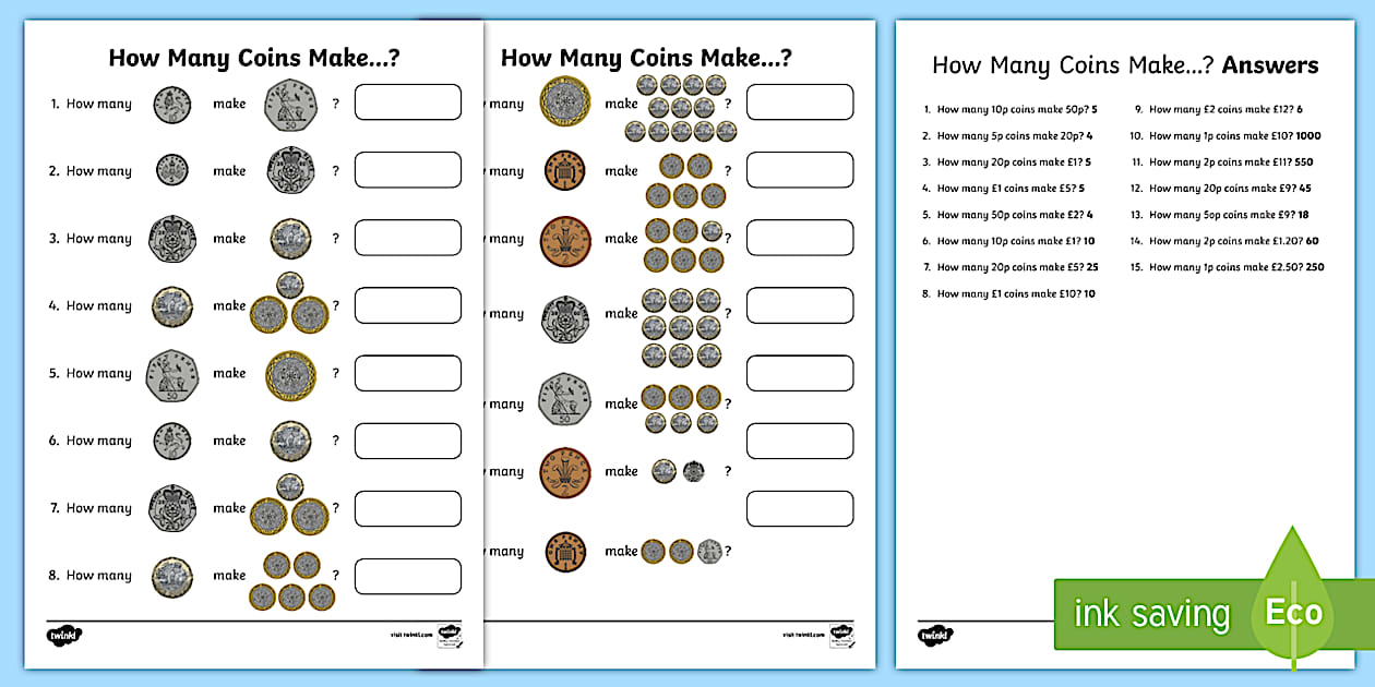 How Many Coins Make..? UK Worksheet / Worksheet - Twinkl