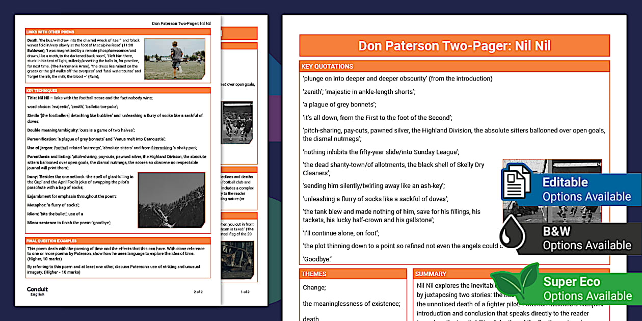 Don Paterson Two-pager: Nil Nil (Teacher-Made) - Twinkl