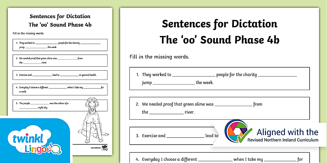 Linguistic Phonics Phase 4b oo Dictation Sentences Worksheet