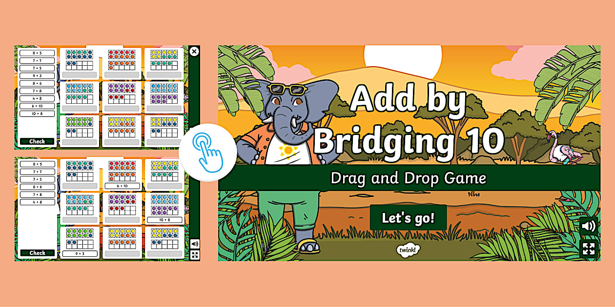 👉 Add by Bridging 10 KS1 Maths Drag and Drop Game