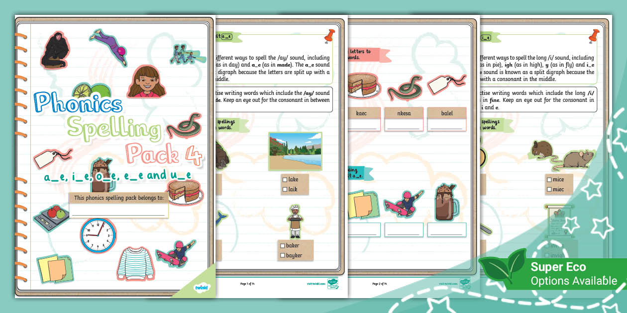 Year 1 Phonics Spelling Pack 4: a_e, i_e, o_e, e_e and u_e