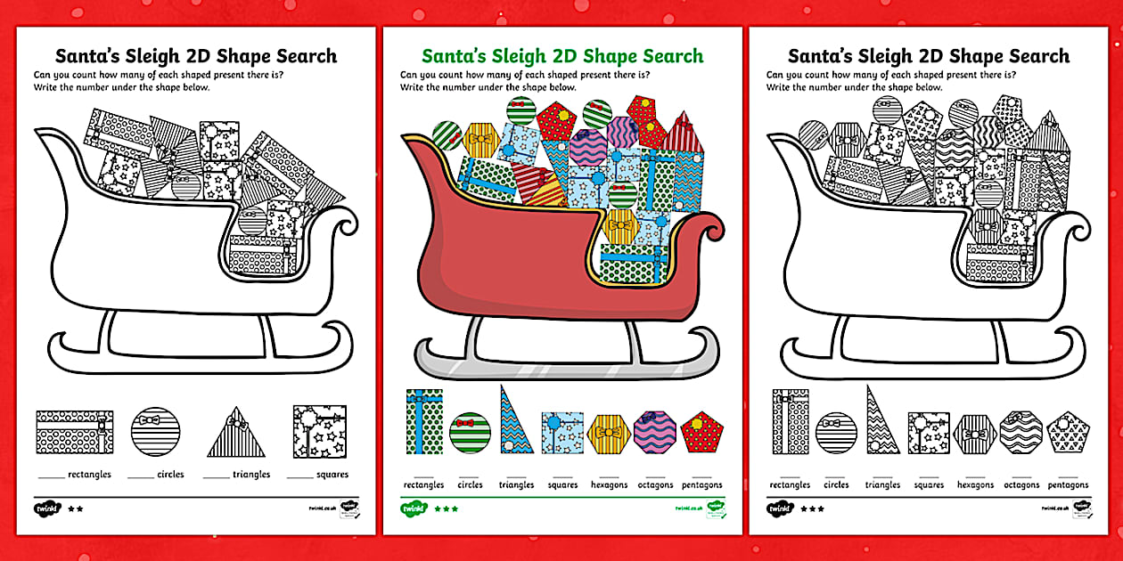 Editable Santa’s Sleigh 2D Shape Search Activity - Twinkl