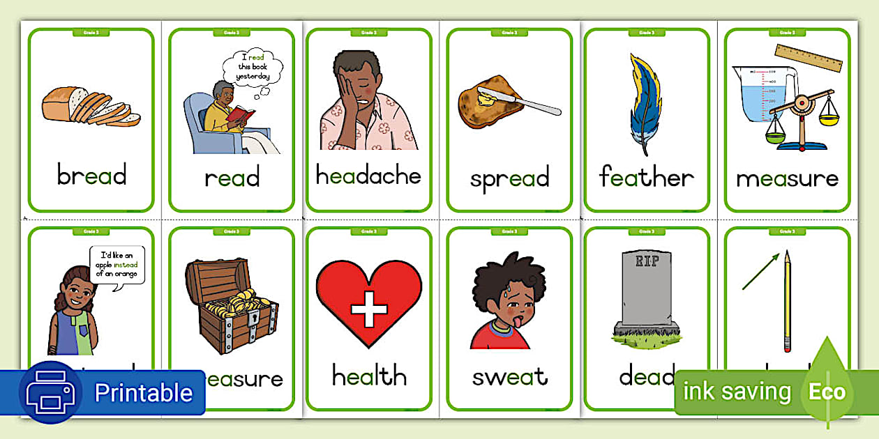 Grade 3 English Phonics: ea (bread): Flashcards (CAPS Aligned)
