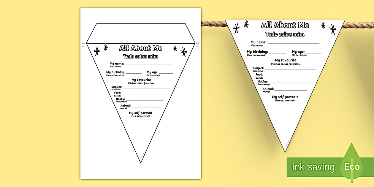 Editable All About Me Bunting English/Portuguese - Twinkl