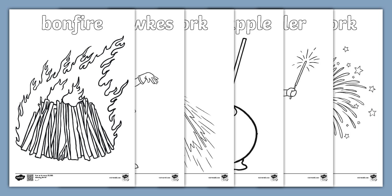 Bonfire Night Words Coloring Sheet (Teacher-Made) - Twinkl