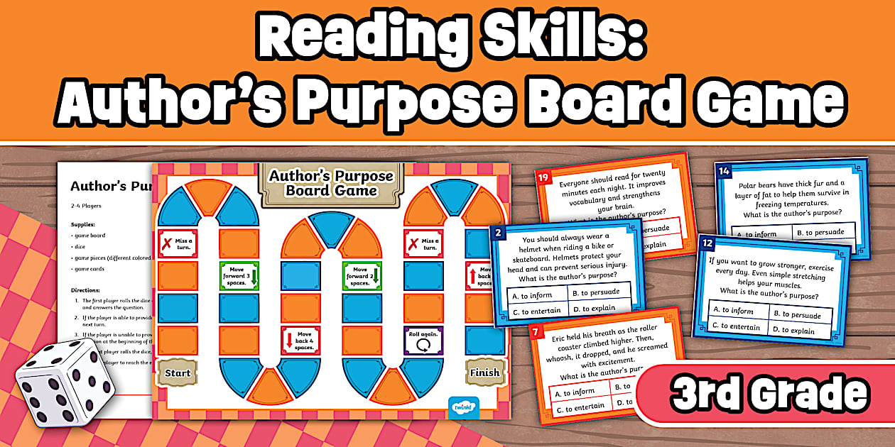 Third Grade Reading Skills: Author's Purpose Board Game