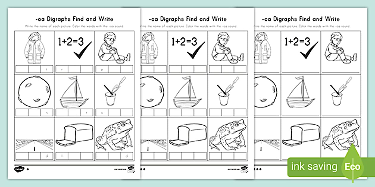 -oa Digraphs Find and Write Differentiated Worksheet