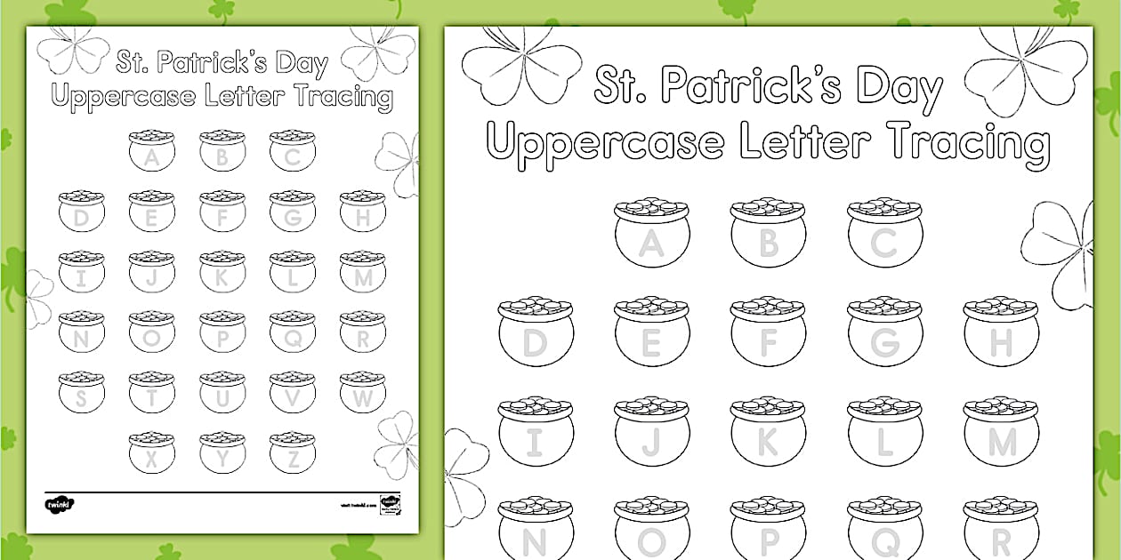 St. Patrick's Day Uppercase Alphabet Tracing Worksheet