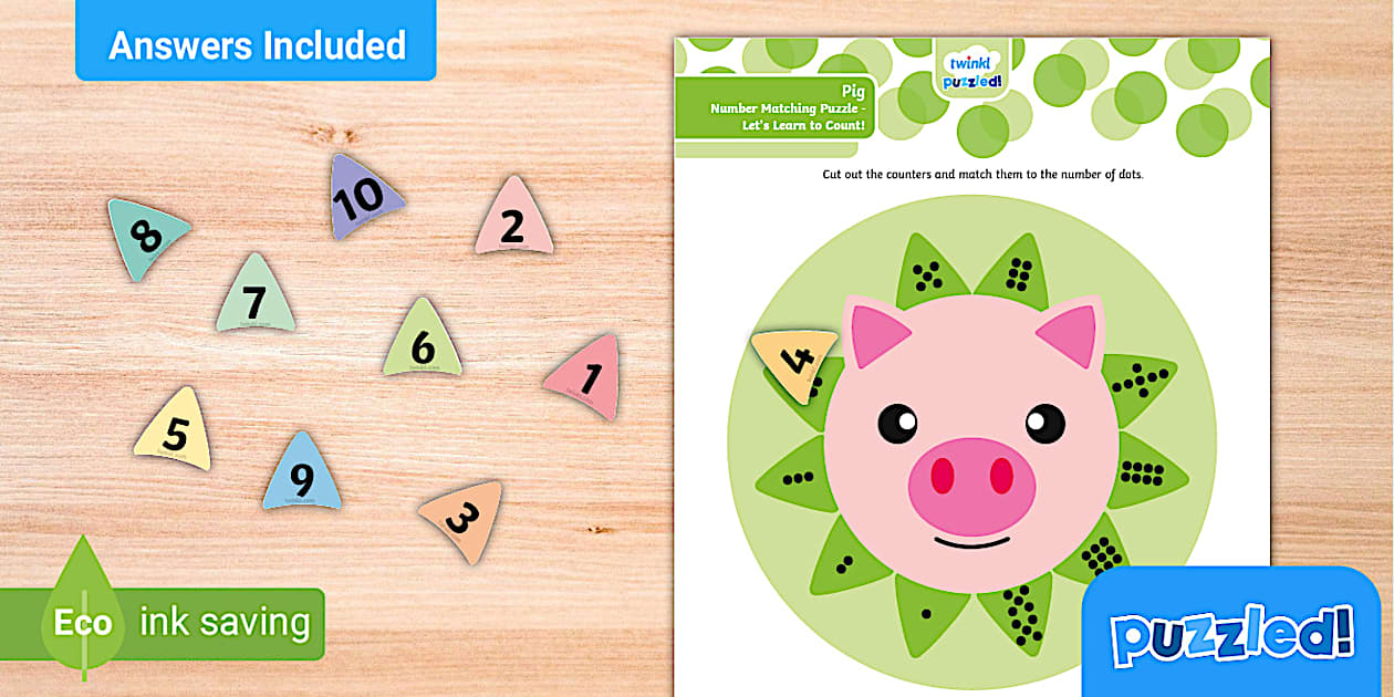 Pig Number Matching Puzzle - Learn to Count! (teacher made)