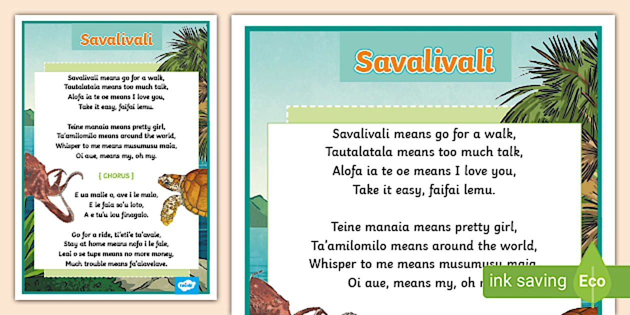 Samoan Language Song Poster - Savalivali - Twinkl