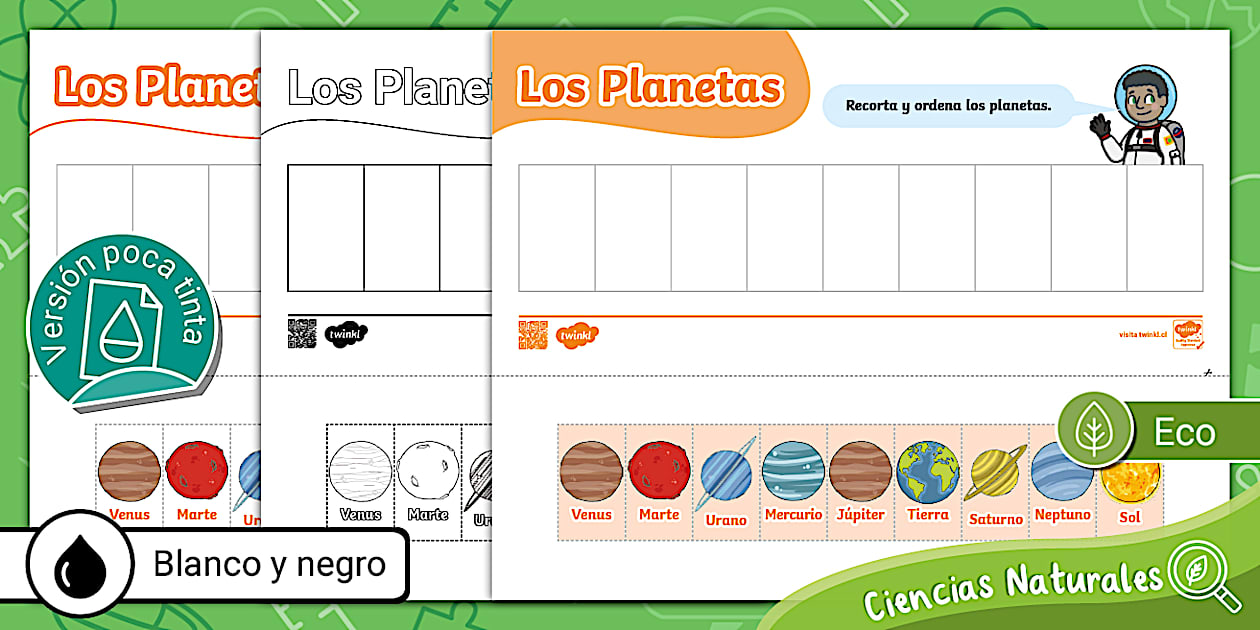 Guía de Trabajo: Orden de Los Planetas - Twinkl