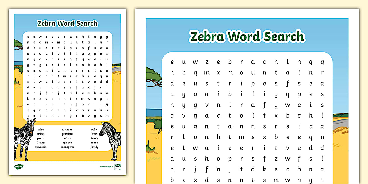 Zebra Word Search (teacher made) - Twinkl
