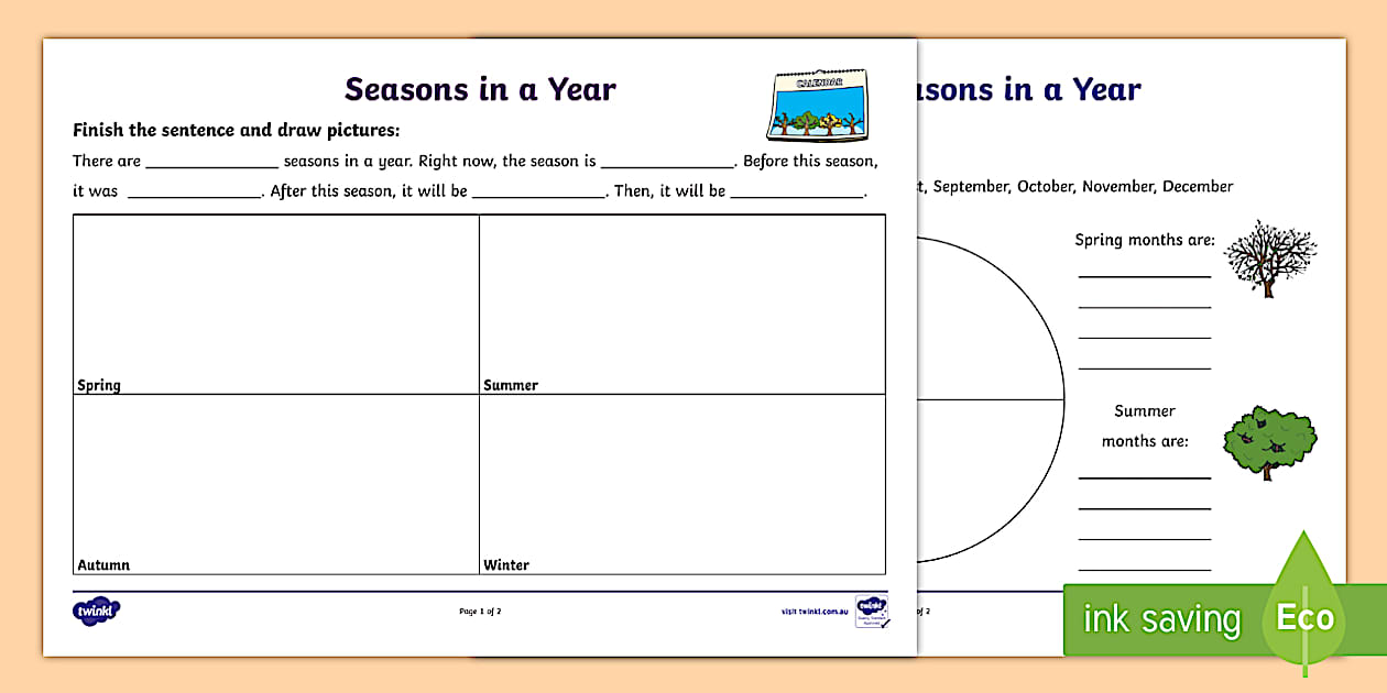 Seasons Calendar Worksheet (teacher made) - Twinkl