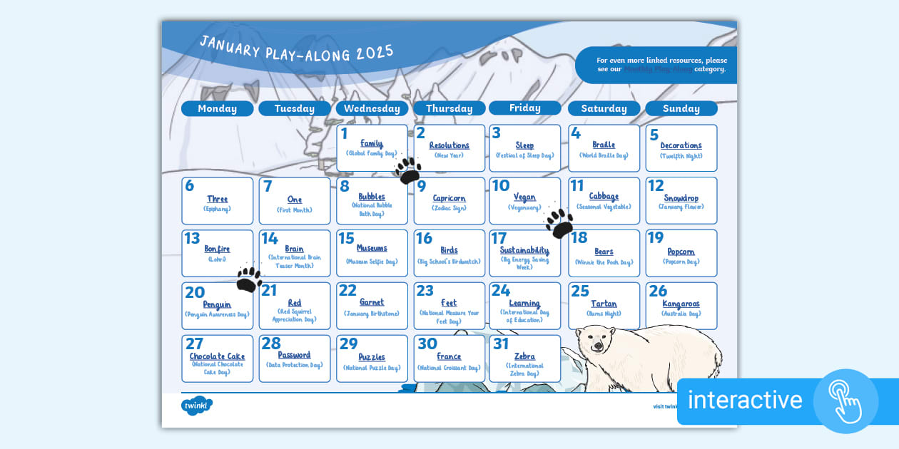 January Play-Along Calendar (2025) (teacher made) - Twinkl
