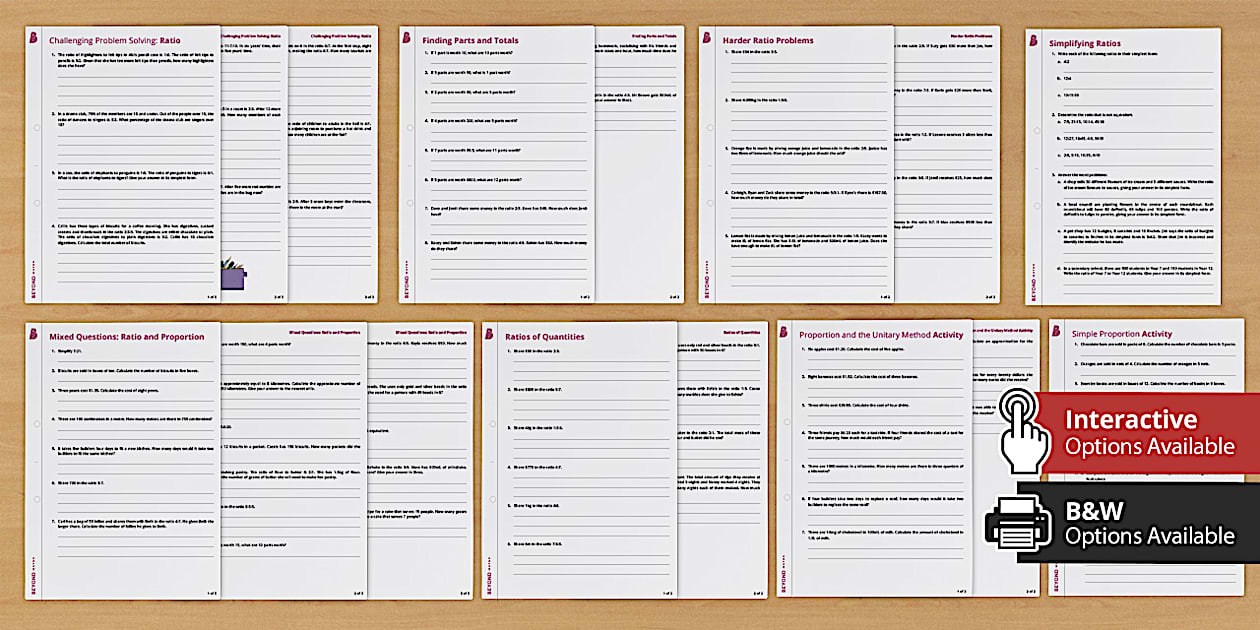 Ratio and Proportion Worksheet Pack (teacher made) - Twinkl