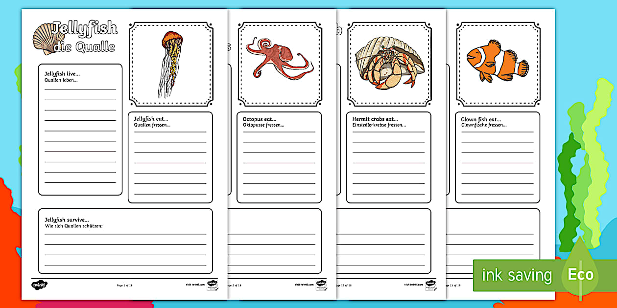 Sea Creatures Fact File Worksheets (Under the Sea) English/German