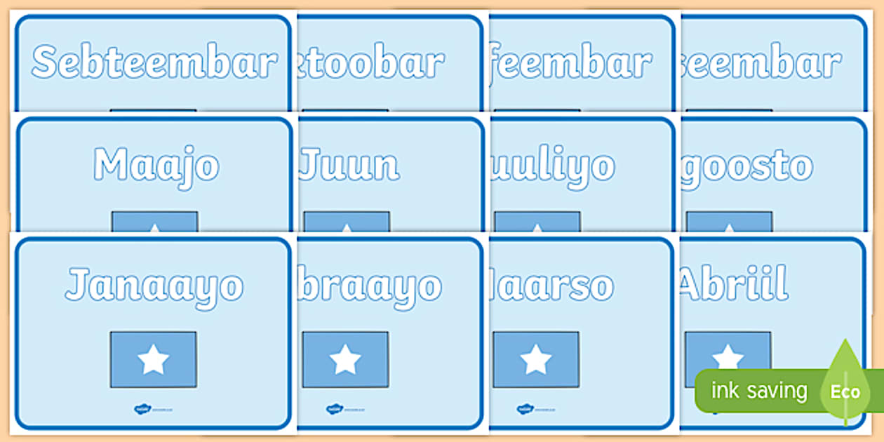 Months of the Year Signs EAL Somali (Hecho por educadores)