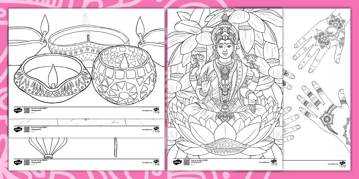 Hindu Diwali-Themed Mindfulness Colouring Sheets - Twinkl