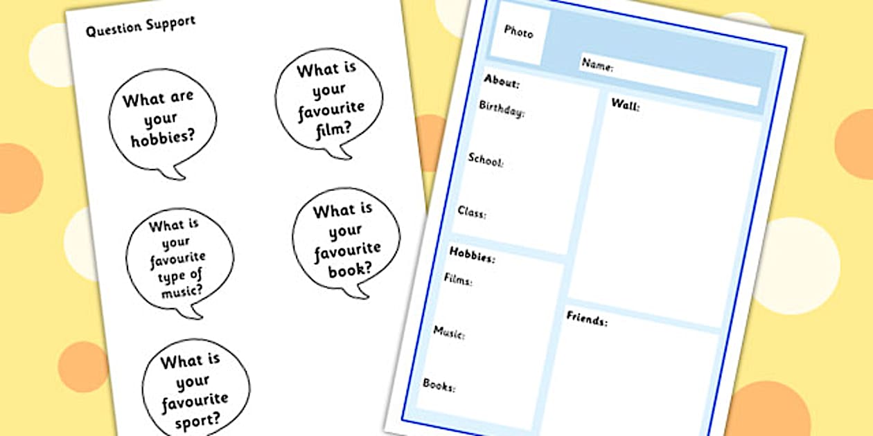 Editable Facebook Profile Activity Template (teacher made)